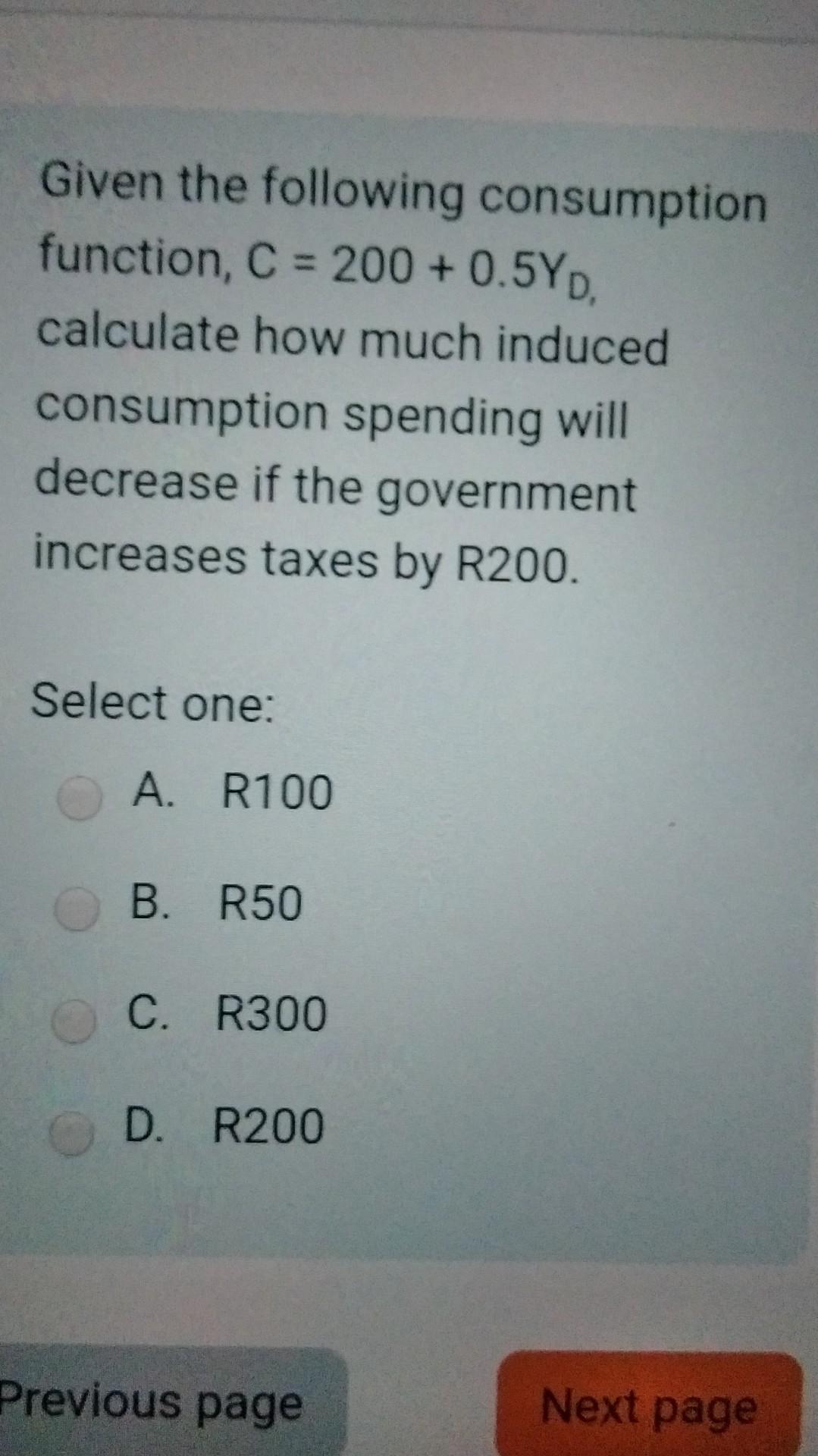 Solved Given the following consumption function, | Chegg.com