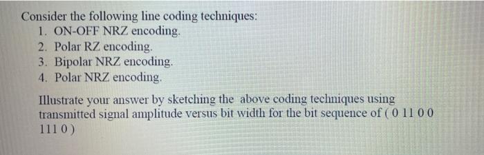 Solved Consider the following line coding techniques: 1. | Chegg.com