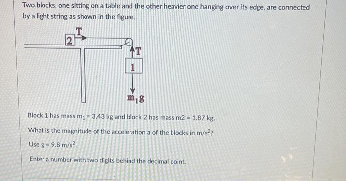 Solved Two blocks, one sitting on a table and the other | Chegg.com