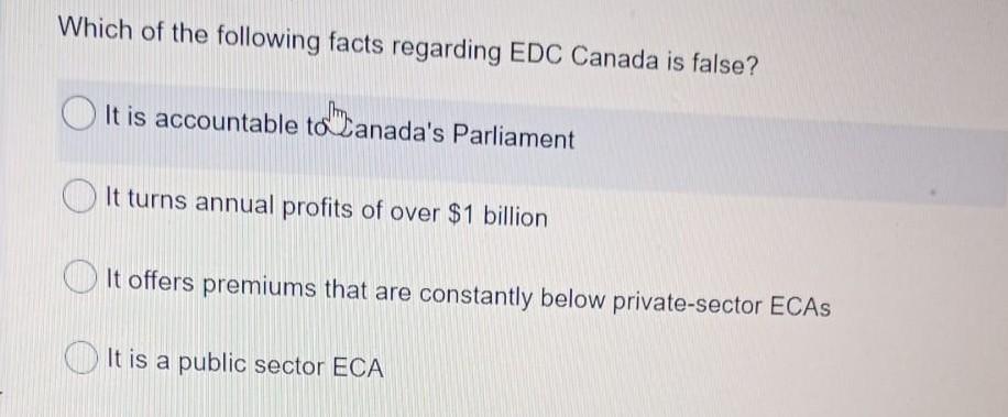 Solved Which of the following facts regarding EDC Canada is | Chegg.com