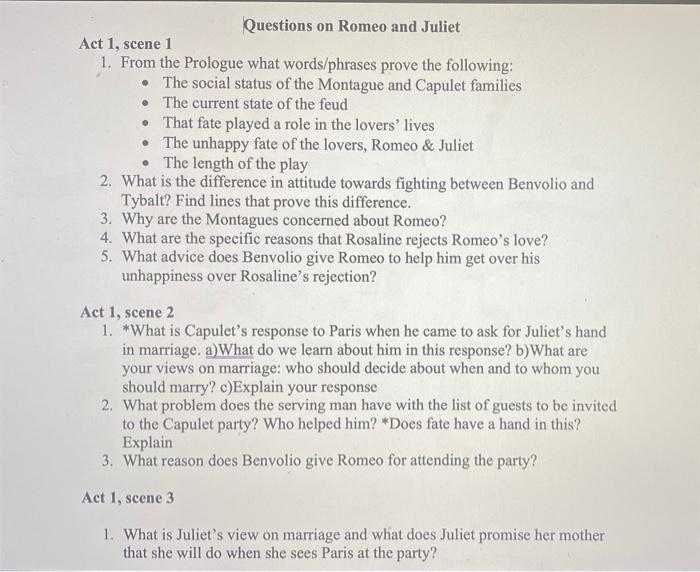 Questions on Romeo and Juliet Act 1, scene 1 1. From | Chegg.com