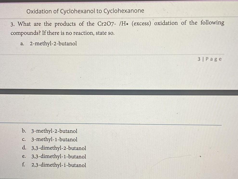 Solved Oxidation of Cyclohexanol to Cyclohexanone 1. In this | Chegg.com
