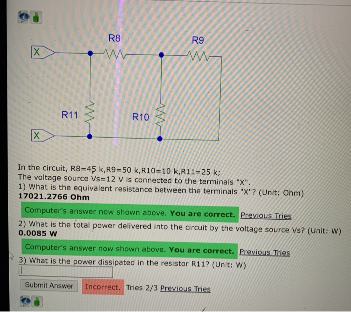 Solved R8 R9 Х R11 R10 Х In the circuit, R8=45 k,R9=50 | Chegg.com