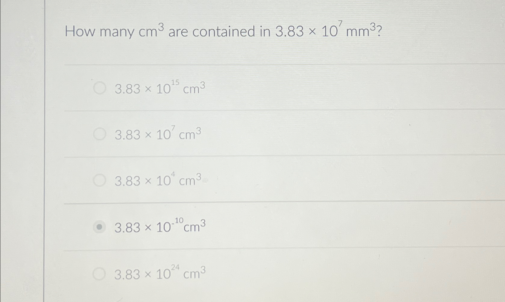 Solved How many cm3 ﻿are contained in | Chegg.com