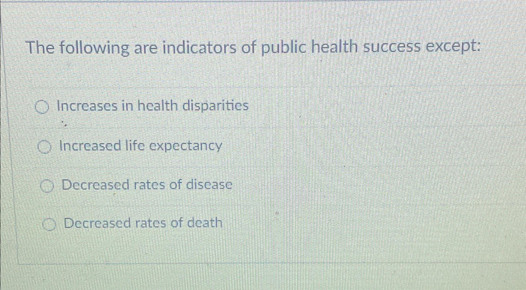 Solved The following are indicators of public health success | Chegg.com