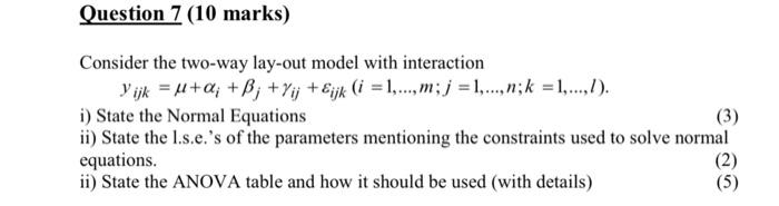 Solved Consider the two-way lay-out model with interaction | Chegg.com