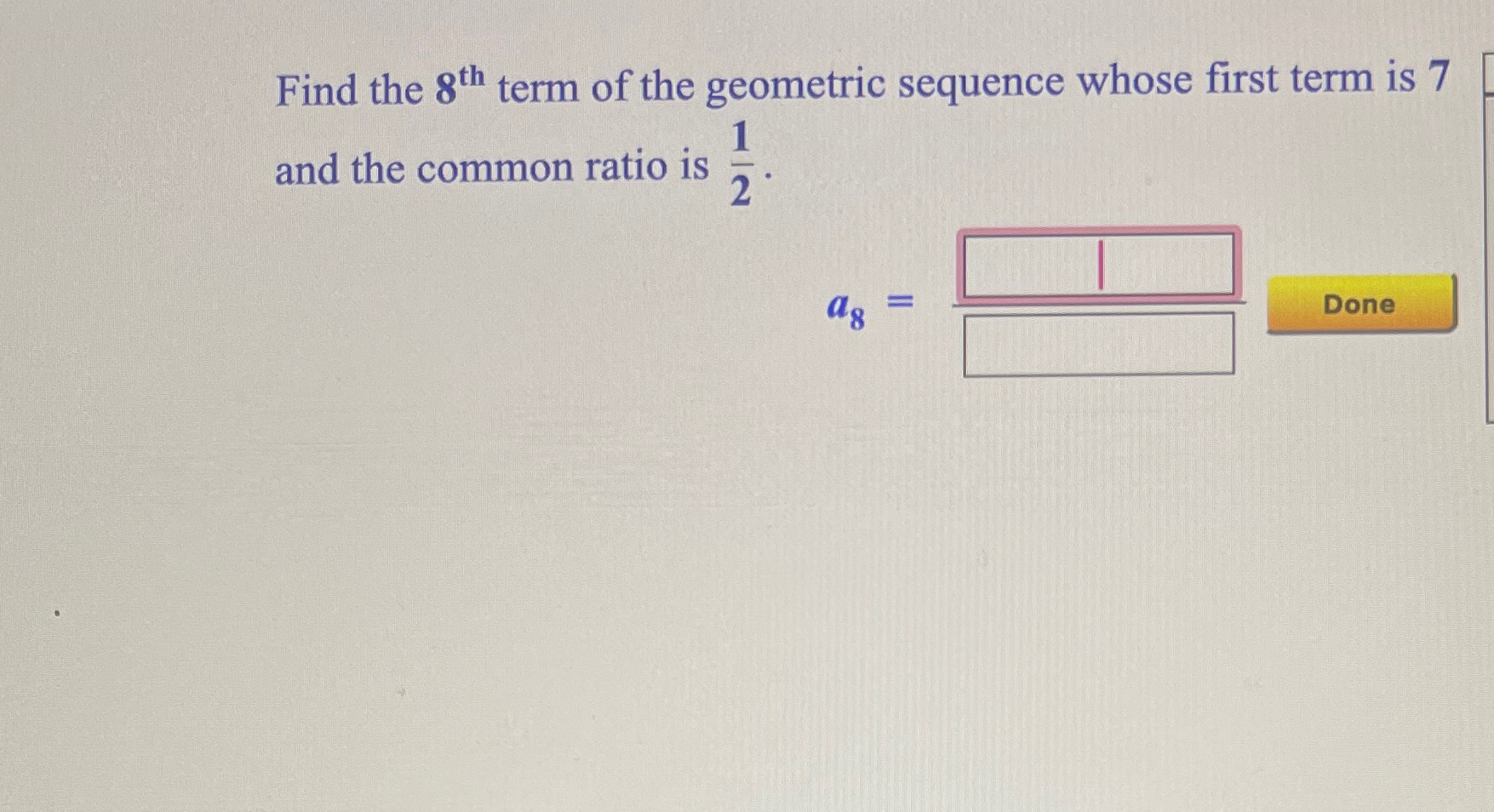 Solved Find the 8th ﻿term of the geometric sequence whose | Chegg.com