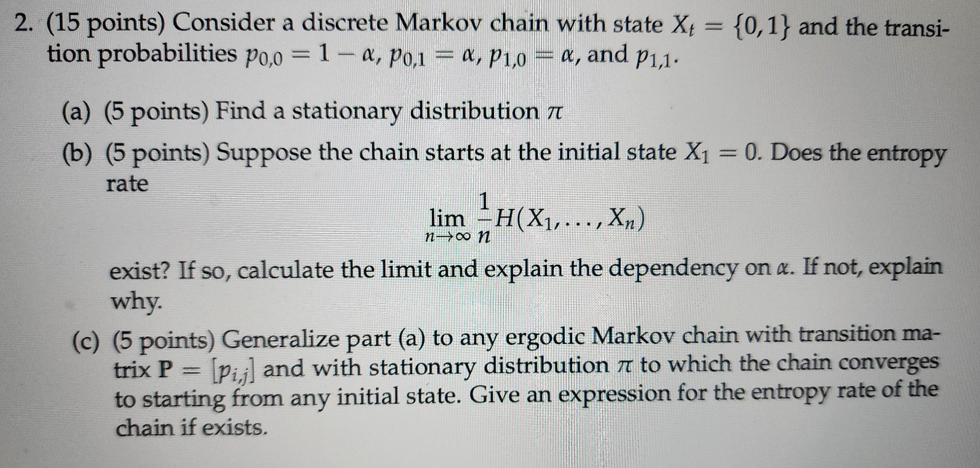 Solved points) Consider a discrete Markov chain with state | Chegg.com
