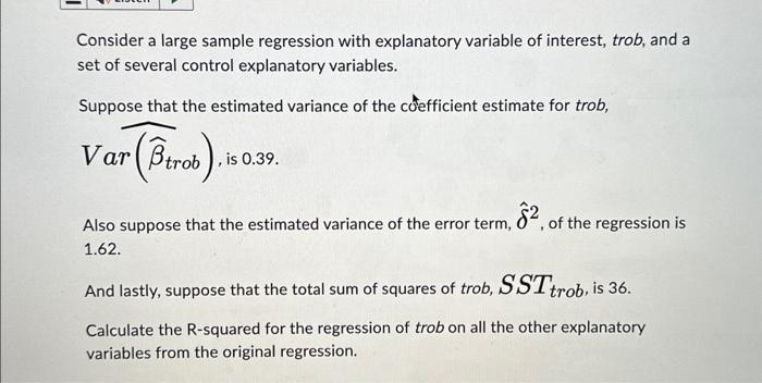 Solved Consider a large sample regression with explanatory | Chegg.com