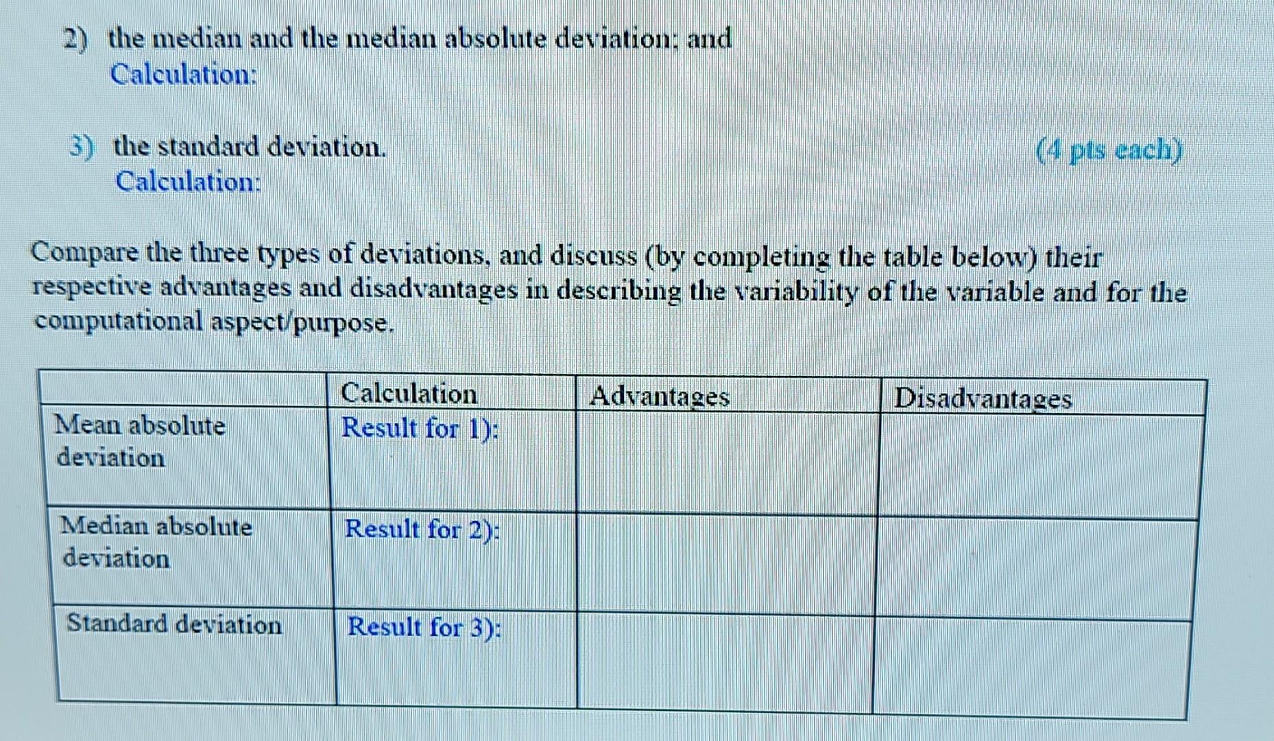 Solved Question 4 The Average Absolute Deviation Aad Of A