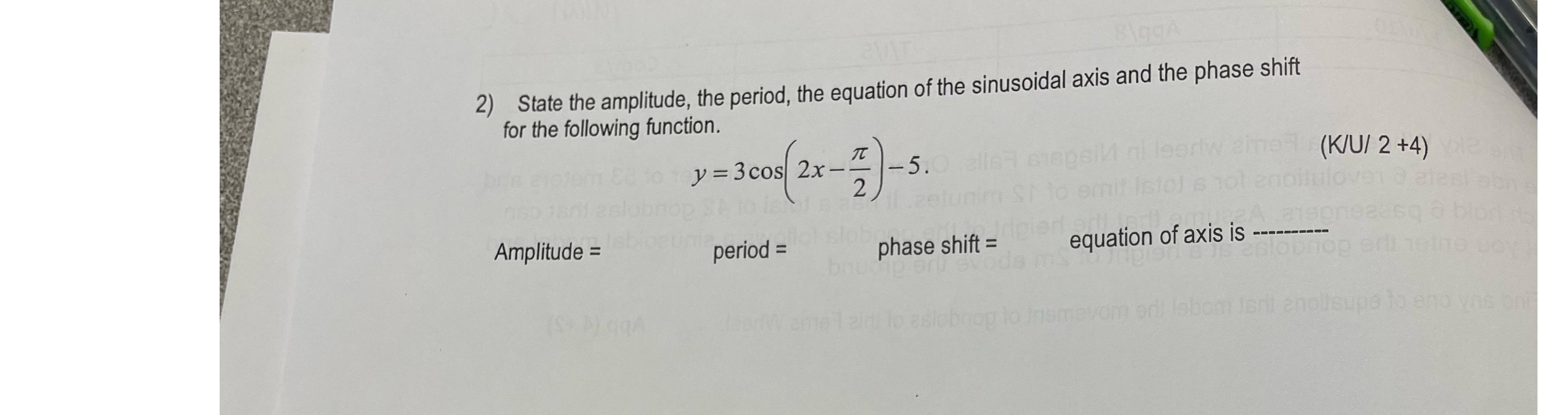 Solved State the amplitude, the period, the equation of the | Chegg.com