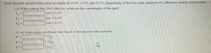 Solved Three Discrete Spectral Lines Occur At Angles Of