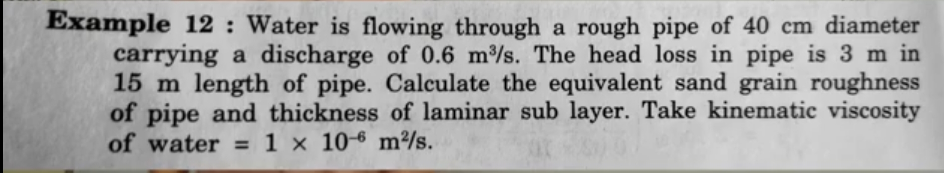 Solved Example 12 ﻿: Water is flowing through a rough pipe | Chegg.com