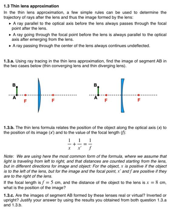 Solved 1 3 Thin Lens Approximation In The Thin Lens