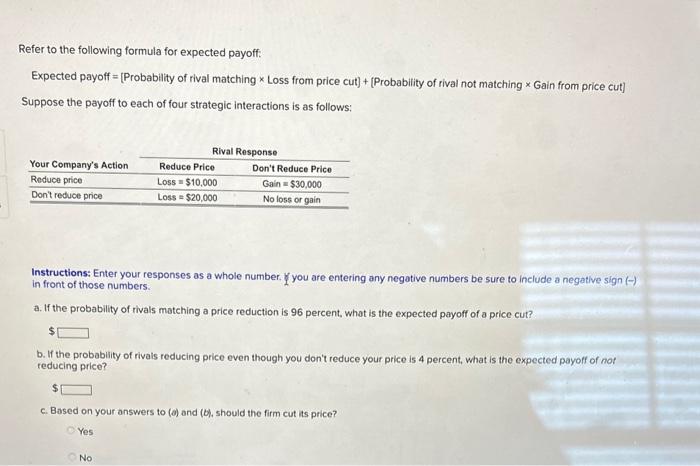 Solved Refer to the following formula for expected payoff: | Chegg.com