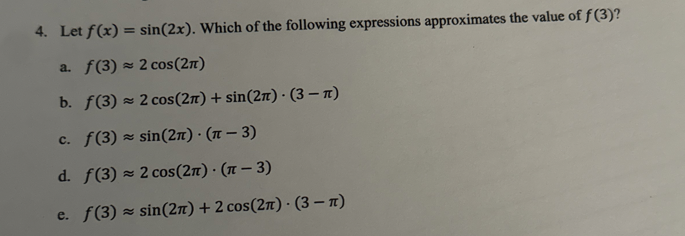 Solved Let f(x)=sin(2x). ﻿Which of the following expressions | Chegg.com