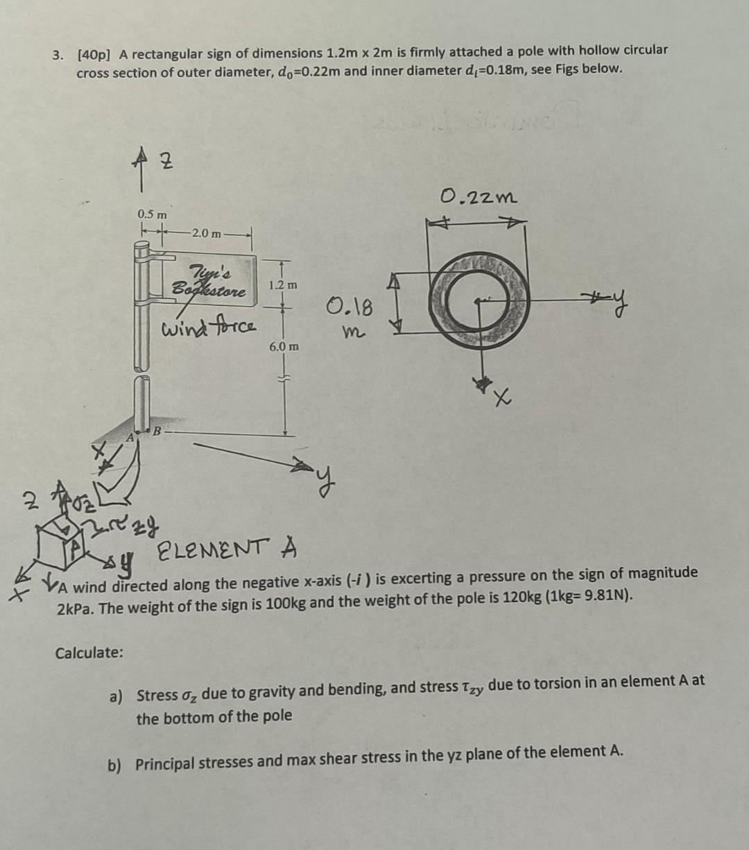 Solved 3. [40p] A rectangular sign of dimensions 1.2 m×2 m | Chegg.com
