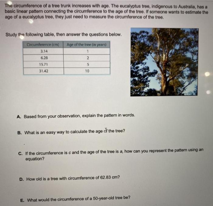 Solved The circumference of a tree trunk increases with age. | Chegg.com