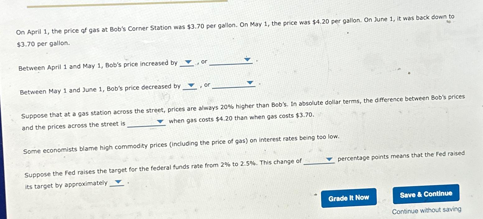 Solved On April 1, ﻿the price of gas at Bob's Corner Station | Chegg.com