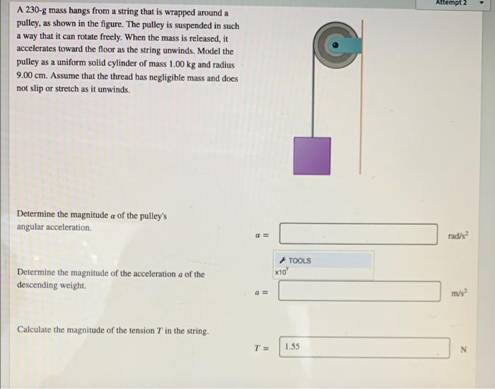 Solved Attempt 2 A 230-g mass hangs from a string that is | Chegg.com