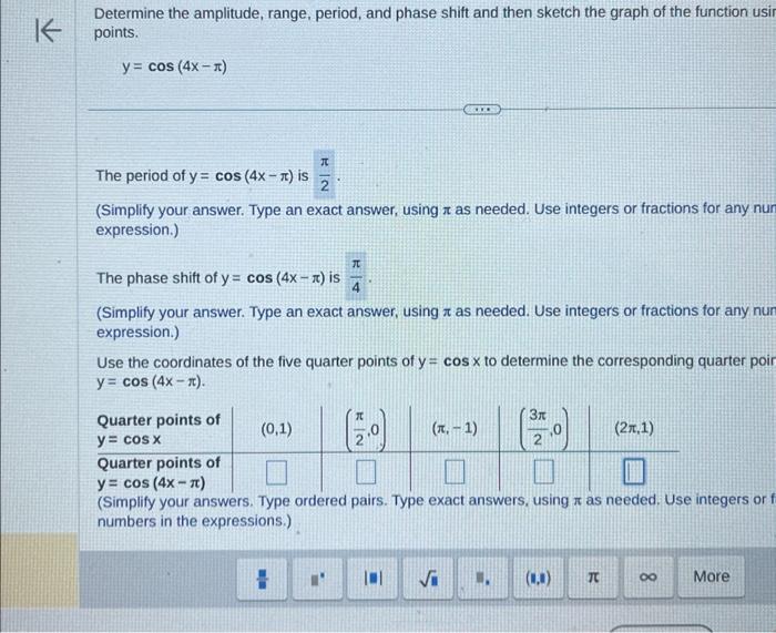 Solved Determine the amplitude, range, period, and phase | Chegg.com