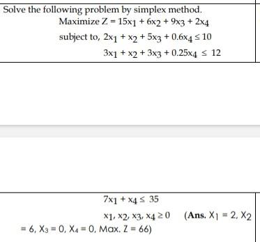 Solved Solve the following problem by simplex method. | Chegg.com