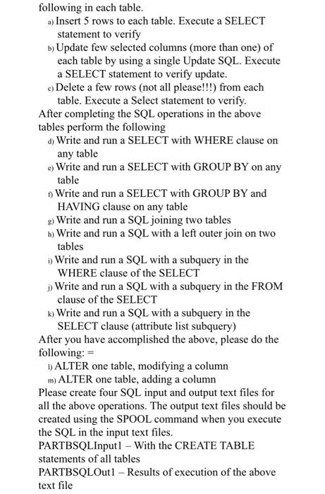 Solved following in each table. a) Insert 5 rows to each | Chegg.com