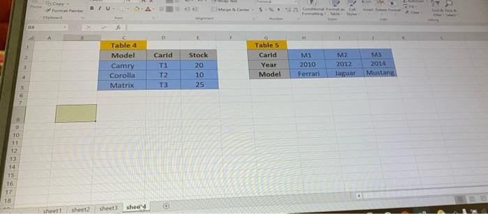 Solved From worksheet sheet4, in cell B8, find the model of | Chegg.com