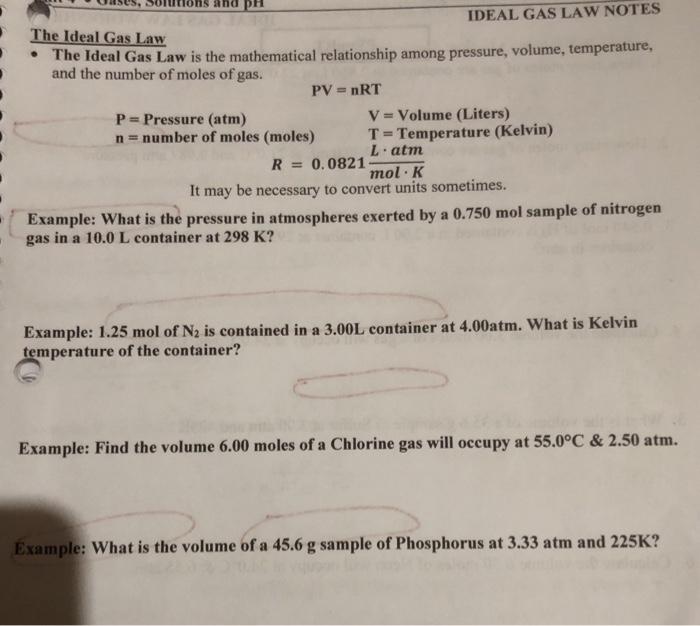 Solved IDEAL GAS LAW NOTES The Ideal Gas Law • The Ideal Gas | Chegg.com