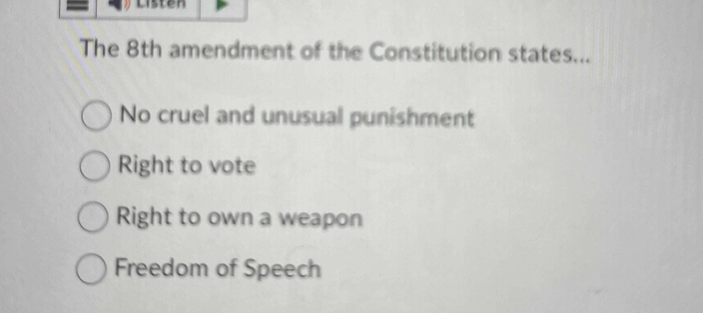 Solved The 8 ﻿th amendment of the Constitution states...No | Chegg.com