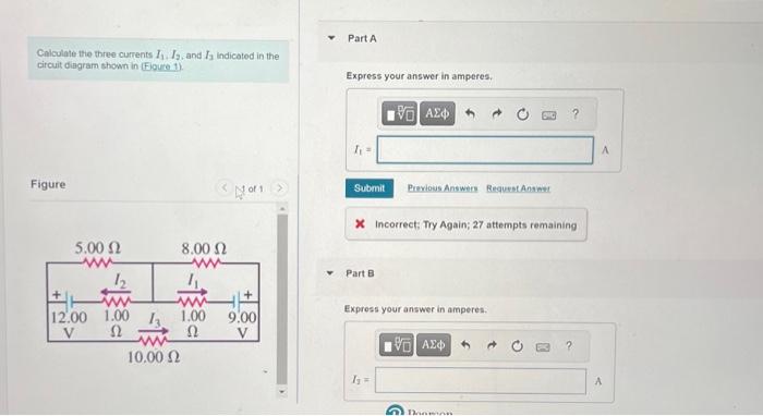 Solved Calculate the three currents I1,I2, and I3 indicoted | Chegg.com