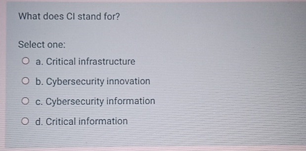 Solved What does Cl ﻿stand for?Select one:a. ﻿Critical | Chegg.com