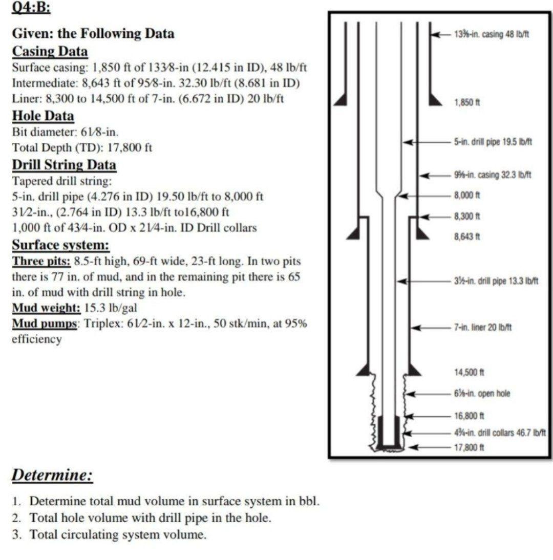Solved 13%-in. casing 48 lb/ft 1,850 ft 5-in. drill pipe | Chegg.com