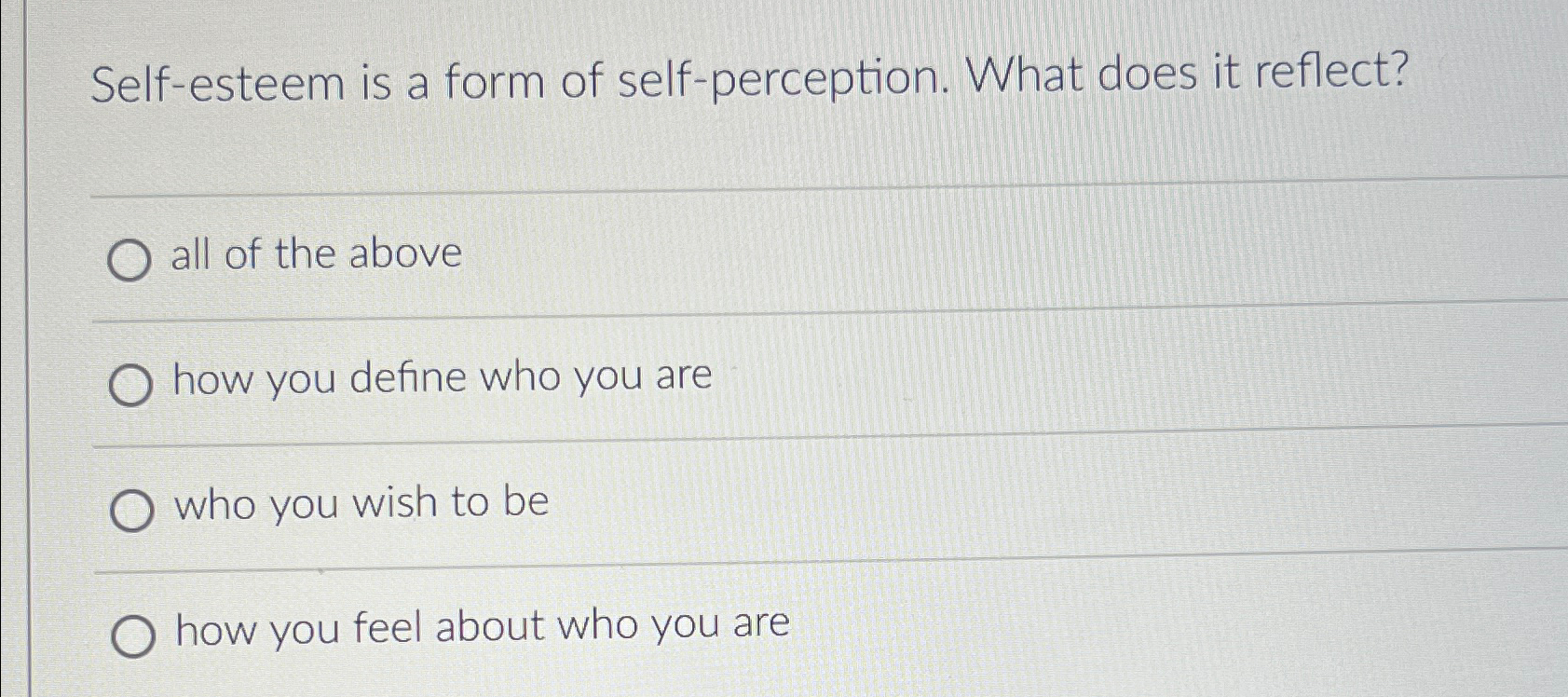 Solved Self-esteem is a form of self-perception. What does | Chegg.com