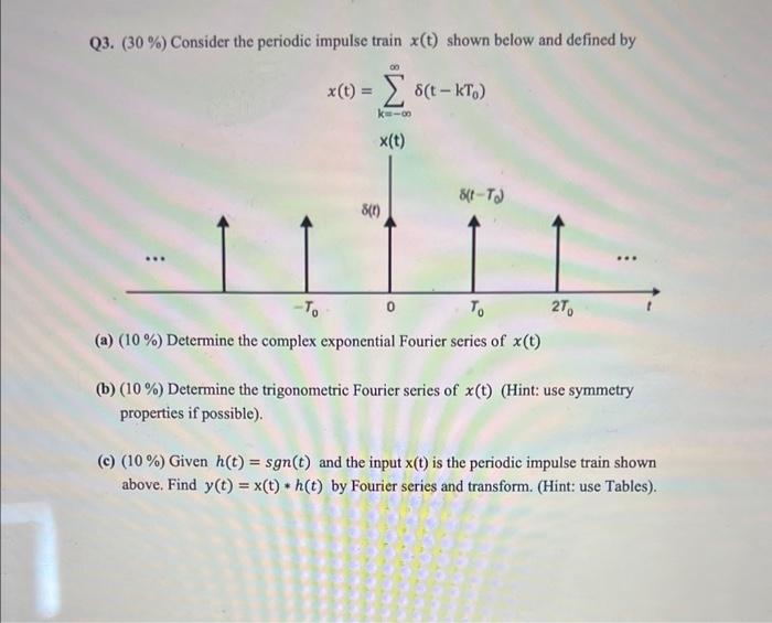 Solved Q3. (30%) Consider the periodic impulse train x(t) | Chegg.com