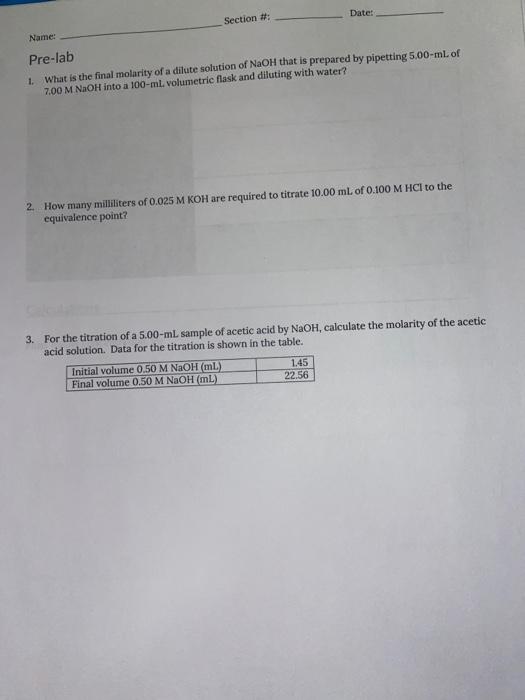 Solved Date: Name: Section # Pre-lab 1. What is the final | Chegg.com