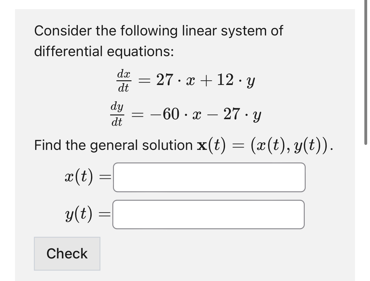 Solved Consider the following linear system of differential | Chegg.com