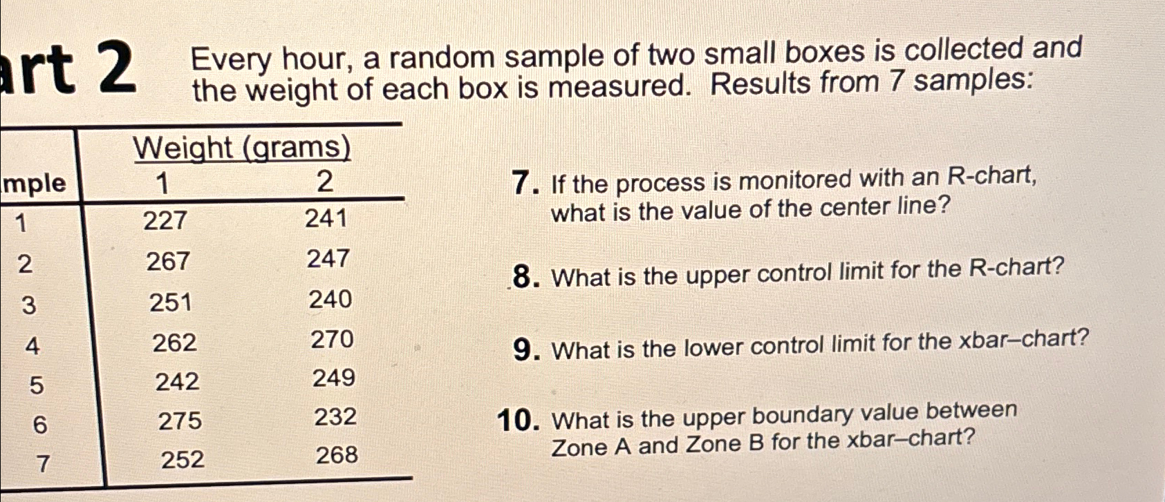 Solved art 2Every hour, a random sample of two small boxes | Chegg.com
