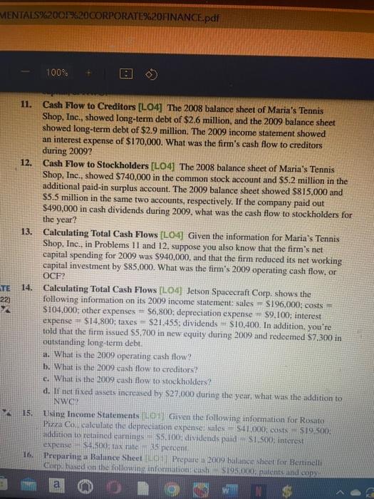 Solved 11. Cash Flow to Creditors [L04] The 2008 balance | Chegg.com