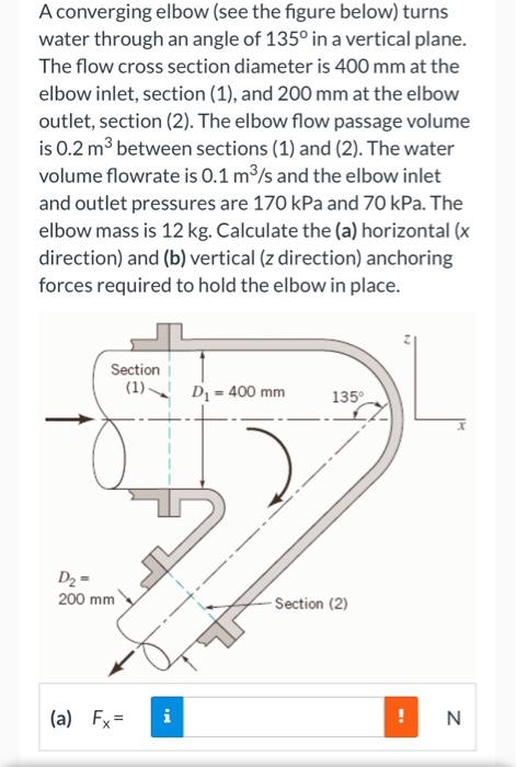Solved A converging elbow (see the figure below) turns water | Chegg.com