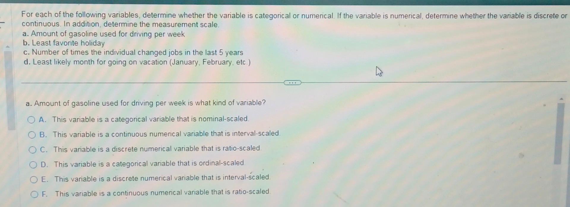 Solved For each of the following variables, determine | Chegg.com