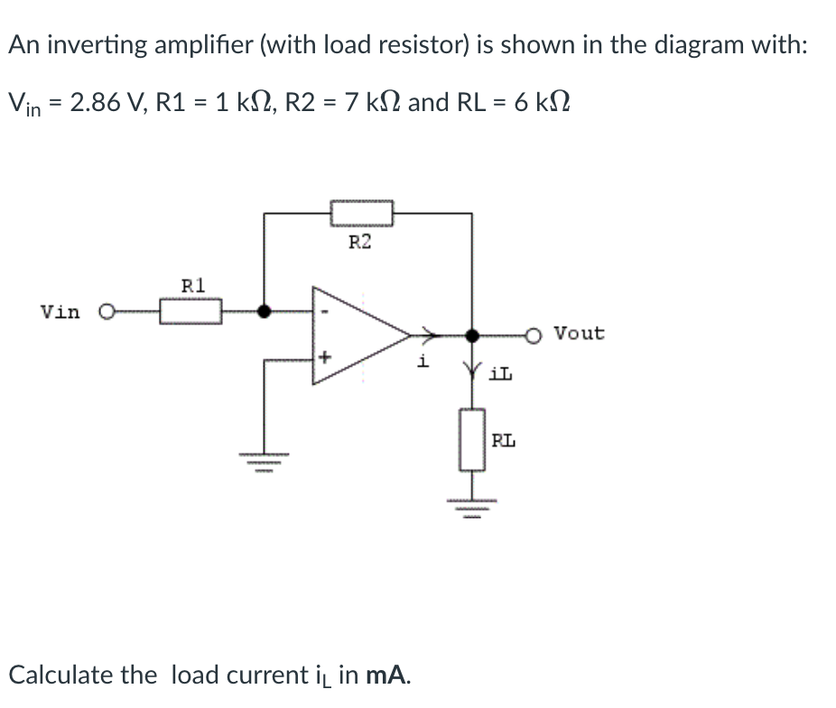 Solved An inverting amplifier (with load resistor) ﻿is shown | Chegg.com