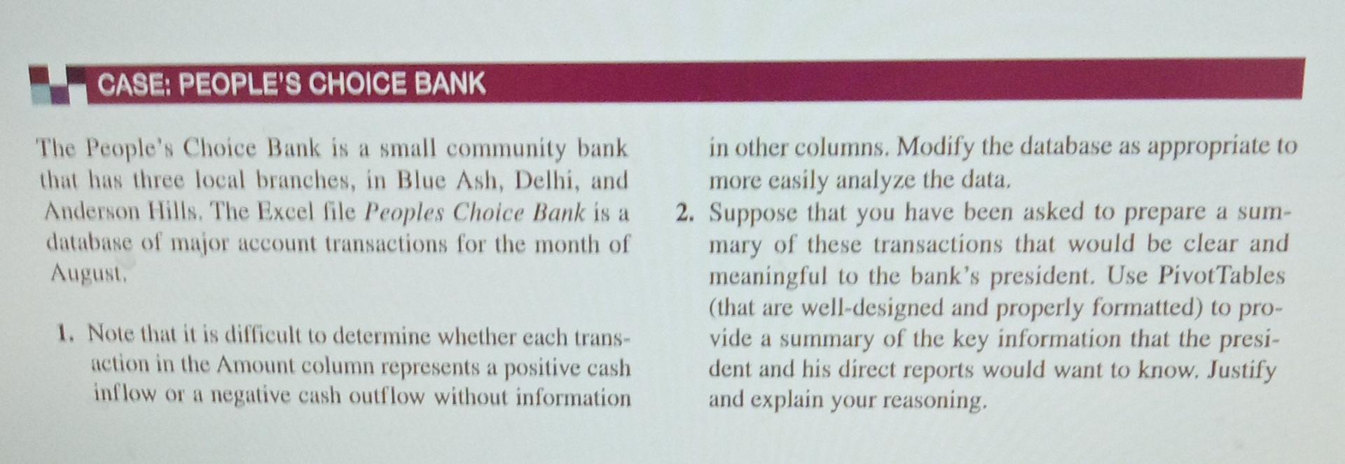 Solved The People's Choice Bank is a small community bank | Chegg.com