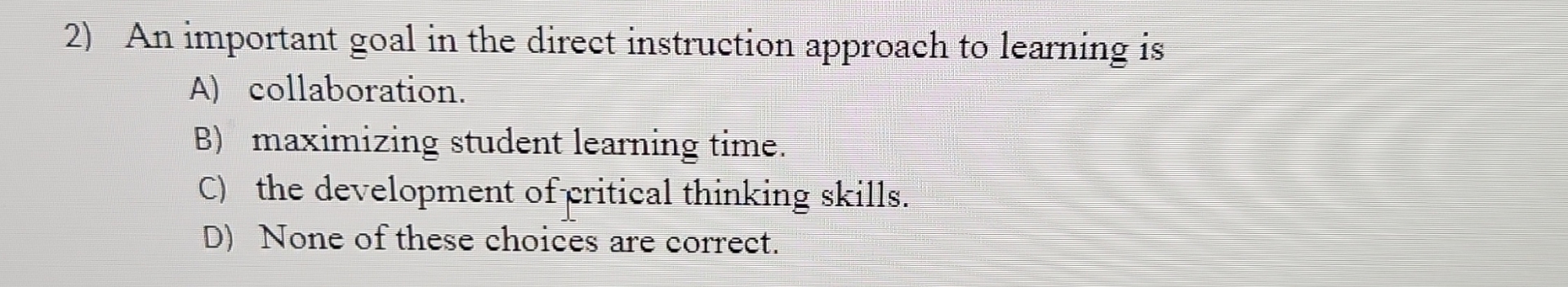 Solved An important goal in the direct instruction approach | Chegg.com