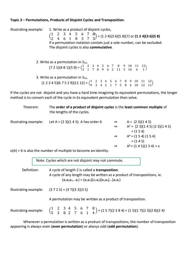 Solved Topic 3 - Permutations, Products of Disjoint Cycles | Chegg.com
