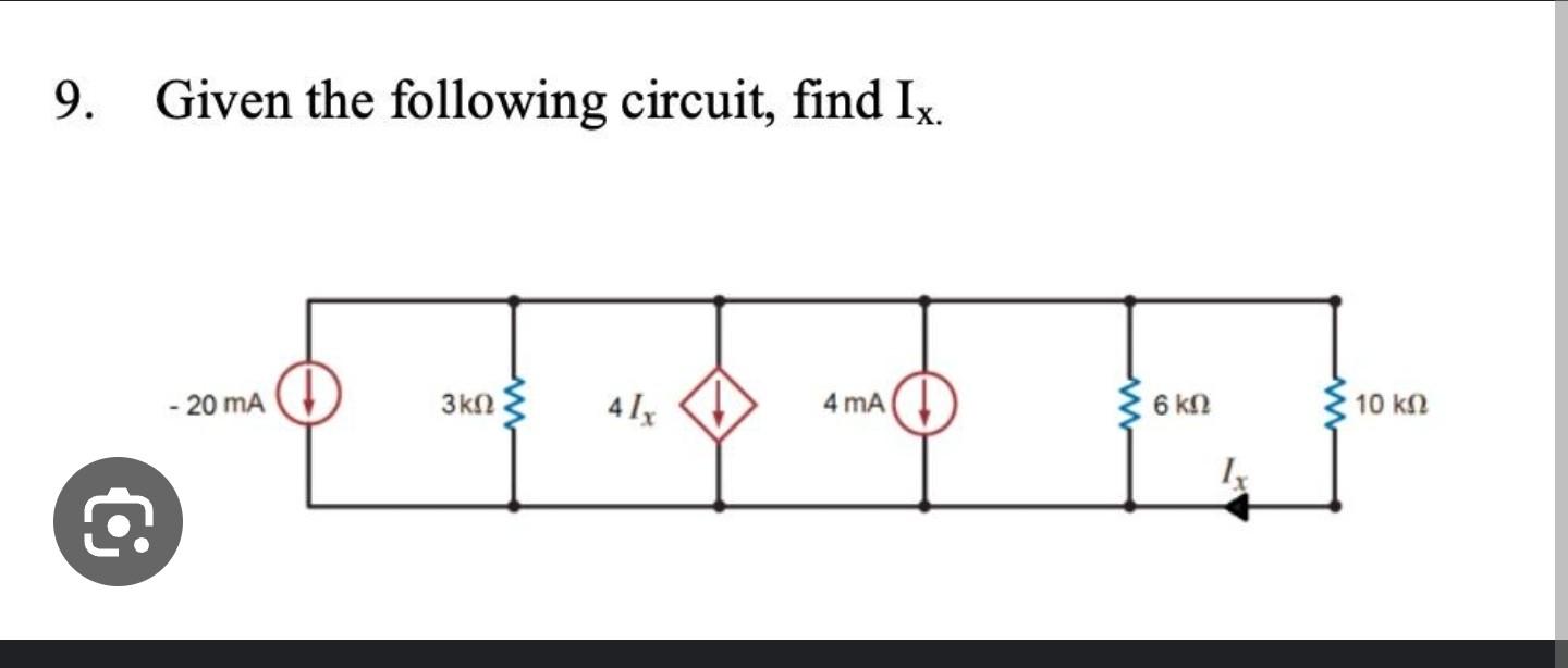 Solved 9. Given the following circuit, find Ix. | Chegg.com