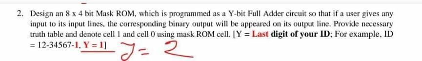 Solved 2. Design an 8 x 4 bit Mask ROM, which is programmed | Chegg.com