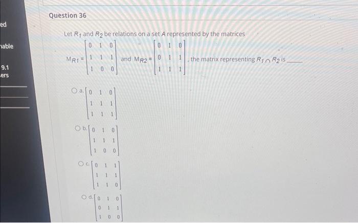 Solved Let R1 and R2 be relations on a set A represented by | Chegg.com
