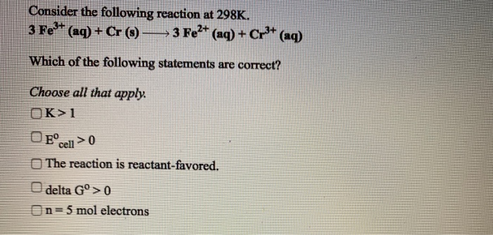 Solved Consider the following reaction at 298K. Cu2+ (aq) + | Chegg.com