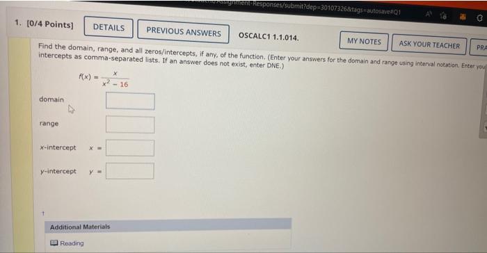 Solved Find the domain, range, and all zeros/intercepts, if | Chegg.com